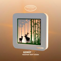 Weigla LED-Bild "Square Standbild Wald, Batterie & Timer, WEIẞ - GRÜN, Made in Germany", B/H/T: 29cm x 29cm x 5,5cm, LED-Bild quadratisch, 1 Stk.,