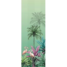 Komar Vliestapete "Digitaldruck Vlies - Jungle Flamingo - Gr&ouml;&szlig;e 100 x 280 cm", B/L: 100mm x 280mm, Rollen:, gr&uuml;n, Tapeten, Wohnzimmer, Schlafzimmer