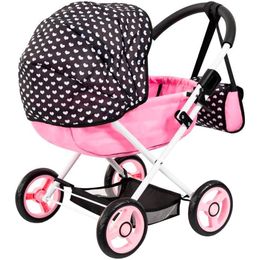 BAYER Kinder Puppenwagen "Cosy"schwarz mit herzchen, Kunststoff, Metall, Stoff, B:34cm H:58cm T:63cm, Puppenwagen, mit Wickeltasche
