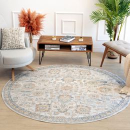 Teppich LIVABLISS, H:10mm &Oslash;:200cm, grau, Kunstfaser, Wohnzimmer, Teppiche, "CINCINMYRTLE AVENUE", Maschinenwaschbar, Vintage Kurzflor