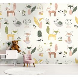 Livingwalls LIVING WALLS Fototapete "Bunte Kinderzimmertapete mit Waldtieren", B/L: 1,59mm x 2,8mm, Rollen:, bunt, Tapeten, Waldtapete Fototapete Tapeten