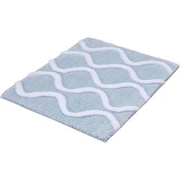 Badematte Kleine Wolke, H:23mm, blau, Polyester, Badematten, "Piana", Badteppich, modernes Wellen 3D-Design