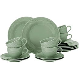 Seltmann Weiden Kaffeeservice "Geschirr-Set, Service Beat", 18 Stk., gr&uuml;n, Geschirr-Sets, Teller, Tassen, Untertassen, Rillendekor, 18 Teile, f&uuml;r 6