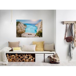 A.S. Cr&eacute;ation Leinwandbild A.S. CR&Eacute;ATION, B:90cm H:60cm, bunt, Holz, Stahl, Wohnzimmer, Bilder, "Greek Bay", Strand Meer Bucht Keilrahmen Sommer Leinwand-Bild