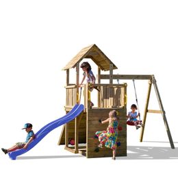 Fungoo Kinder Spielturm "CAROL 3", braun, Holz, Metall, Polyethylen, B:310cm H:282cm T:460cm, Spieltürme, mit Schaukel & Rutsche, Klettererweiterung,