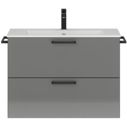 Waschtisch-Set Nobilia, B:81cm H:59,1cm T:48,7cm, grau, Kastenm&ouml;bel-Sets, "Tolvina", Hochglanz Front, in vier Breiten