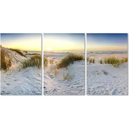 Acrylglasbild queence, B:180cm H:90cm, beige, Acrylglas, Bilder, "Sunset Beach 3-teilig", Fine Art-Print in Galeriequalit&auml;t