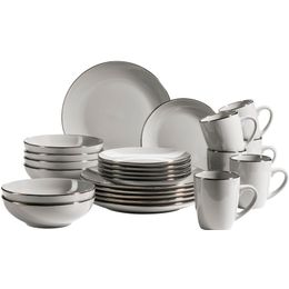 M&auml;ser M&Auml;SER Kombiservice "Geschirr-Set, Service Metallic Rim", 24 Stk., grau, Geschirr-Sets, messingfarben schimernden Umrandung, 24 Teile, f&uuml;r 6 Personen