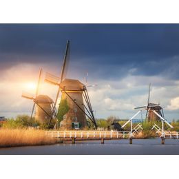 papermoon Fototapete "Windmills Kinderdijk Sunset", B/L: 2,5mm x 1,86mm, Bahnen: 5 Stk. St., bunt, Tapeten
