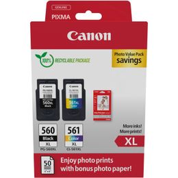 Canon Tintenpatrone "PG-560XL Schwarz und CL-561XL Farbe + Fotopapier Vorteilspack", bunt, Tintenpatronen