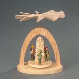 Albin Preissler Weihnachtspyramide "W&auml;rmespiel mit F&ouml;rster, Reisigfrau und Waldarbeiter", 13cm, beige, Weihnachtspyramiden, Handwerkskunst aus dem
