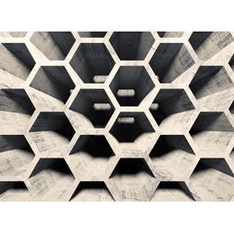 Livingwalls LIVING WALLS Fototapete "Designwalls Honeycomb Structure 2", B/L: 3,5mm x 2,55mm, grau, Tapeten, Vlies, Wand, Schr&auml;ge, Decke