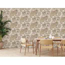 Livingwalls LIVING WALLS Vliestapete "Famous Garden Natur-Tapete Mustertapete Dschungel-Optik Dschungeloptik", B/L: 0,53mm x 10,05mm, Rollen:, beige, Wohnzimmer,