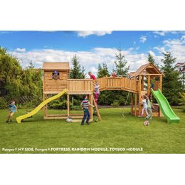 Fungoo Jungen Spielturm "MAXI SET SIZED PLAZA", gr&uuml;n, Holz, Metall, Polyethylen, B:460cm H:305cm T:805cm, Spielt&uuml;rme, mit Schaukel & Rutsche,