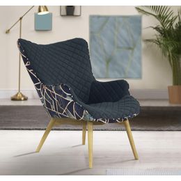 Sessel Home Affaire, B:71cm H:90cm T:87cm, blau, Wohnzimmer, Sessel, "Duke Print", Karopr&auml;gung im Sitzbereich und Dekostoff auf der R&uuml;ckseite