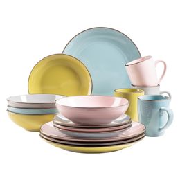 M&auml;ser M&Auml;SER Kombiservice "METALLIC RIM, Geschirr-Set, Steinzeug", 16 Stk.rosa, gr&uuml;n, grau, blau, Geschirr-Sets