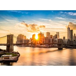 papermoon Fototapete "Brooklyn Bridge Sunset", B/L: 3m x 2,23m, Bahnen: 6 Stk., bunt, Tapeten