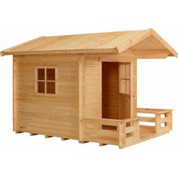 Plus Kinder Spielhaus "182×161 cm + 72 cm Terrasse - unbehandelt", beige, Holz, B:215cm H:190cm T:238cm, Spielhäuser, Made in Europe, FSC - schützt