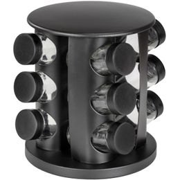 Wenko Gewürzkarussell "Modell Bruna", H:21,5cm Ø:18,5cm, schwarz, Gewürzstreuer, 360 drehbares Gewürzregal mit 12 Gewürzgläsern und Stickern