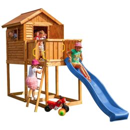 Fungoo Kinder Spielturm "My House", blau, Holz, B:163cm H:284cm T:440cm, Spieltürme, Spielhaus & Rutsche, Sandkasten, FSC - schützt Wald