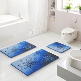 Badematte Grund, H:20mm, blau, Polyacryl, Badematten, "Lusia", Florales Design mit sanftem Farbverlauf, 5 Jahre Garantie