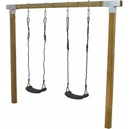 Plus Kinder Doppelschaukel "Cubic, gr&uuml;n inkl. 2 Schaukelsize, grau-schwarz", gr&uuml;n, Massivholz, Stahl, H:209cm L:268cm T:9cm, Schaukeln, Made in