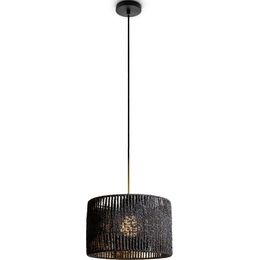 Paco Home Pendelleuchte "Hugo Buena", Ø 32cm H: 22cm, schwarz, Esszimmer, Leuchten, Wohnzimmer Esszimmer Rattan Optik Boho Lampenschirm Papier