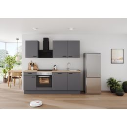 K&uuml;chenzeile KOCHSTATION, B:220cm H:211,8cm T:60cm, grau, Komplettk&uuml;chen-Sets, "KS-Paula"