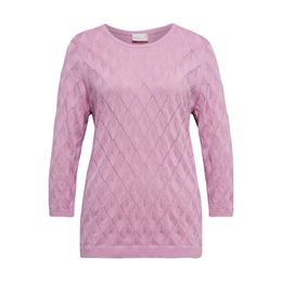 GOLDNER Damen Rundhalspullover "Kurzgröße Gepflegter Ajour-Pullover mit femininen Durchbrüchen", lila, Gr. 25, Obermaterial: 55% Baumwolle CO. 45%