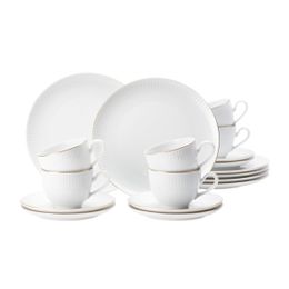 Seltmann Weiden Kaffeeservice "Kaffeeservice 18-teilig Amina Goldrand", 18 Stk.weiß, gold, Geschirr-Sets, Kaffeetassen, Untertassen, Teller, weiß,
