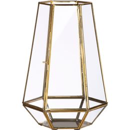 Gilde Windlicht "Kerzenhalter Cozy, 6-eckig", B/H/T: 20cm x 30cm x 20cm, gold, Garten, Kerzenhalter, 1-flammig, aus Metall und Glas, Höhe ca. 30 cm
