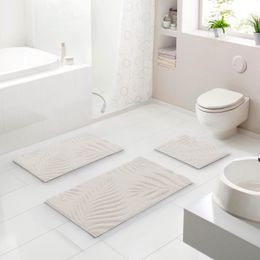 Badematte Grund, H:20mmnatur, Polyester, Badematten, "Ferya", Dezentes Blattmuster mit Hoch-Tief-Struktur, 5 Jahre Garantie