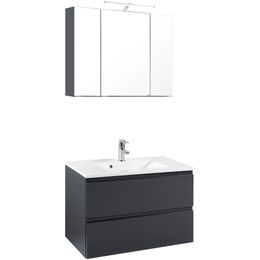 Badm&ouml;bel-Set Welltime, grau, Kastenm&ouml;bel-Sets, "Cardiff", Breite 80 cm, griffloses Design
