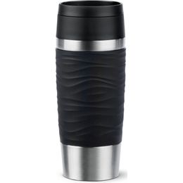 Emsa Thermobecher "Travel Mug Classic Wave", Ø 8,2cm x 20,4cm, 360ml, schwarz, Trinkgefäße, 100% dicht, spülmaschinenfest, 360-Trinköffnung
