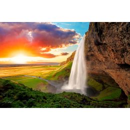 papermoon Fototapete "Waterfall, Iceland", B/L: 2,5m x 1,86m, Bahnen: 5 Stk., bunt, Tapeten