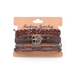 Firetti Kinder Armband Set "Multipack Schmuck Geschenk Armschmuck Lederarmband Lebensbaum", 26cm, Edelstahl Leder, silber, Edelstahl, Leder,