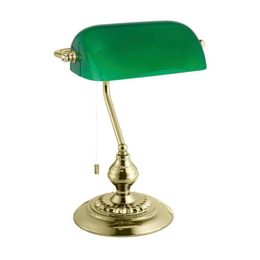 Eglo Tischleuchte "BANKER", 1, H: 39cm, 1 Stk., gr&uuml;n, Wohnzimmer, Leuchten, Lampe f&uuml;r Schreibtisch, in messing und gr&uuml;n, mit Zug-Schalter, E27