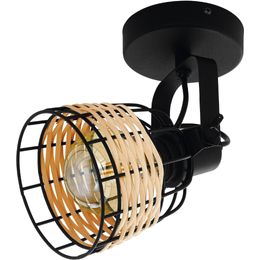Eglo Deckenspot "ANWICK 1 Wandstrahler, E27, Stahl und Rattan, Wohnzimmerlampe, Lampe", 1, H: 20cm, schwarz, Wohnzimmer, Leuchten, Spot,