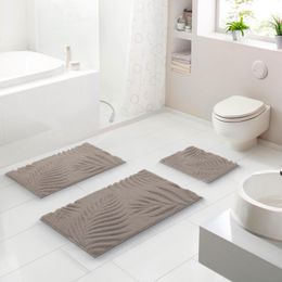 Badematte Grund, H:20mm, beige, Polyester, Badematten, "Ferya", Dezentes Blattmuster mit Hoch-Tief-Struktur, 5 Jahre Garantie