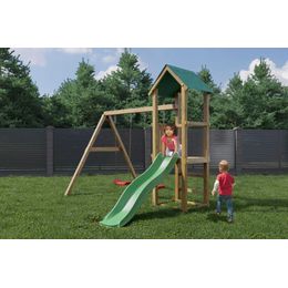 Fungoo Kinder Spielturm "Lucas", braun, Holz, Metall, Polyethylen, B:310cm H:245cm T:275cm, Spieltürme, mit Schaukel & Rutsche, FSC - schützt Wald