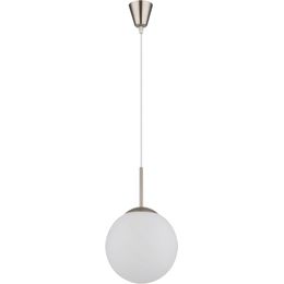 NOWA Pendelleuchte "KOP", 1, Ø 25cm H: 120cm, 1 Stk., silber, Esszimmer, Leuchten, Hängeleuchte, Hängelampe, Glaskugel opal, alabaster Optik