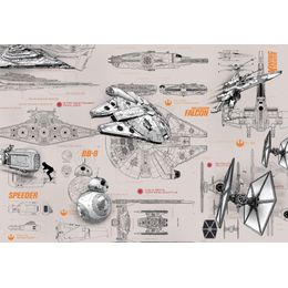 Komar Fototapete "STAR WARS Blueprints - Größe 368 x 254 cm", B/L: 368mm x 254mm, Rollen: 8 St., grau, Schlafzimmer, Tapeten, Kinderzimmer