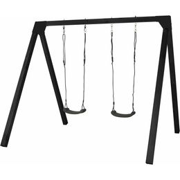 Plus Kinder Doppelschaukel "Luxus Cubic inkl. 2 grauschwarze Schaukelsitze - Schwarz", schwarz, Massivholz, B:260cm H:225cm L:268cm, Schaukeln, Made