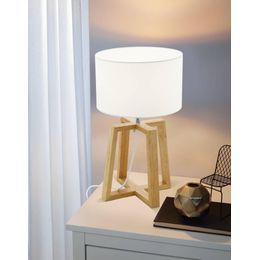 Eglo Tischleuchte "CHIETINO 1 Tischlampe, Stahl, Holz und Textil, E27, Nachttischlampe", 1, &Oslash; 26cm H: 44cm, 1 Stk., beige, Wohnzimmer, Leuchten,