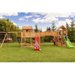 Fungoo Kinder Spielturm "MAXI SET SMILE FARM", rot, Holz, Metall, Polyethylen, B:575cm H:305cm T:970cm, Spieltürme, mit Schaukel & Rutsche,