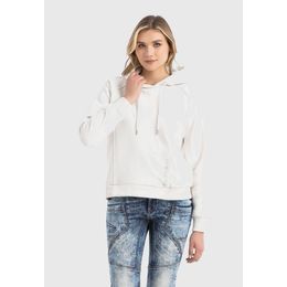 Cipo & Baxx CIPO & BAXX Damen Hoodie "HOODIE SWEATSHIRT", beige, Basic, Gr. M, bedruckt, 70% Baumwolle, 30% Polyester, Sweatshirts, modisch und komfortabel
