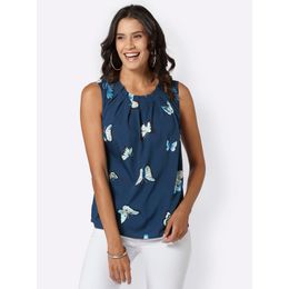 Blusentop Ambria, Damen, Gr. 38, blau (marine, bedruckt), 100% Polyester, bedruckt, gemustert, Rundhals, Blusen Blusentop