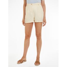 Tommy Hilfiger Damen Shorts "COTTON LINEN SHORT", beige, Gr. 44, unifarben, Web, Obermaterial: 51% Baumwolle, 49% Leinen, Hosen, mit Logostickerei