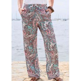 GOLDNER Damen Stoffhose "Lange Viskose Schlupfhose mit Paisley-Print und weitem Bein", rosa, Gr. 46, Obermaterial: 100% Viskose CV., Hosen,