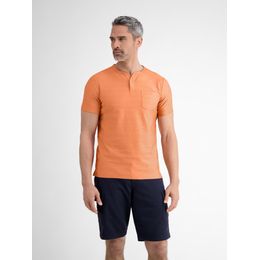 Lerros Herren Kurzarmshirtpale papaya, Gr. XL, gestreift, unifarben, Single Jersey, Obermaterial: 100% Baumwolle, Shirts, mit Serafino-Kragen und